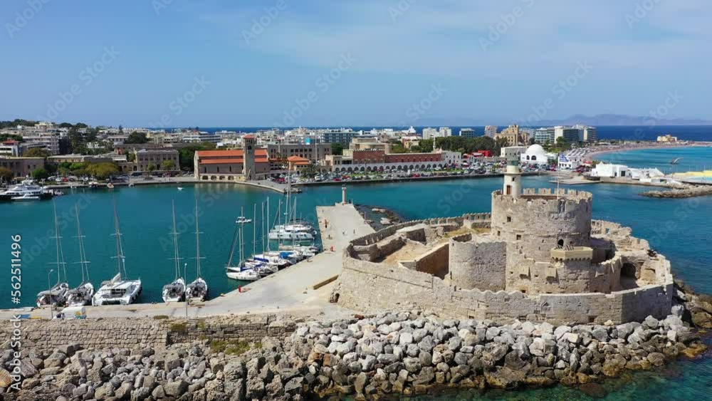 Mandraki port with deers statue, where The Colossus was standing and ...