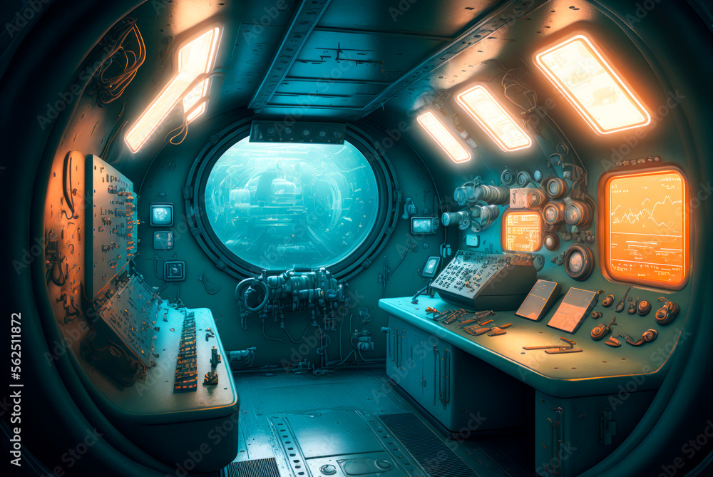 Submarine interior. Generative AI Stock Illustration | Adobe Stock