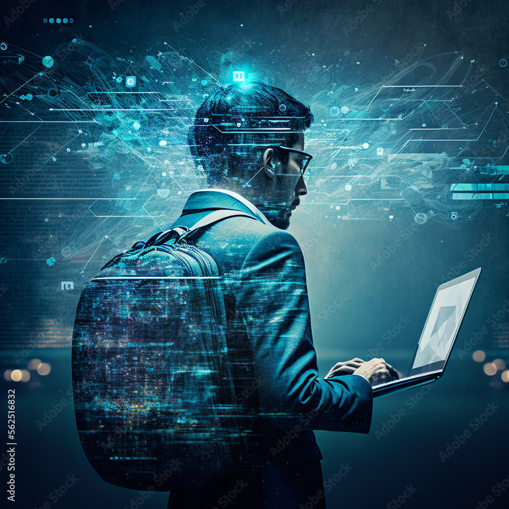 cyber person with background, Digital technology, internet network ...