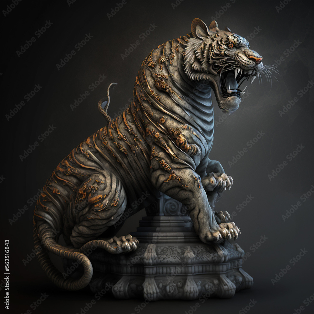 tiger , tiger on black, Tiger dragon statue in chinese temple, gray ...