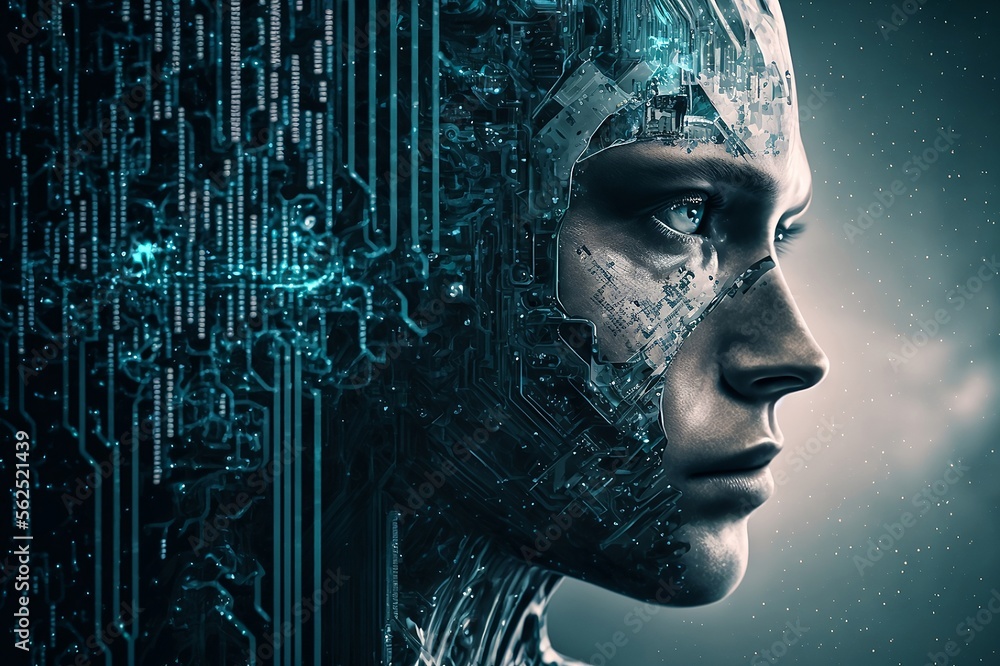 Abstract artificial intelligence digital human face created with ...