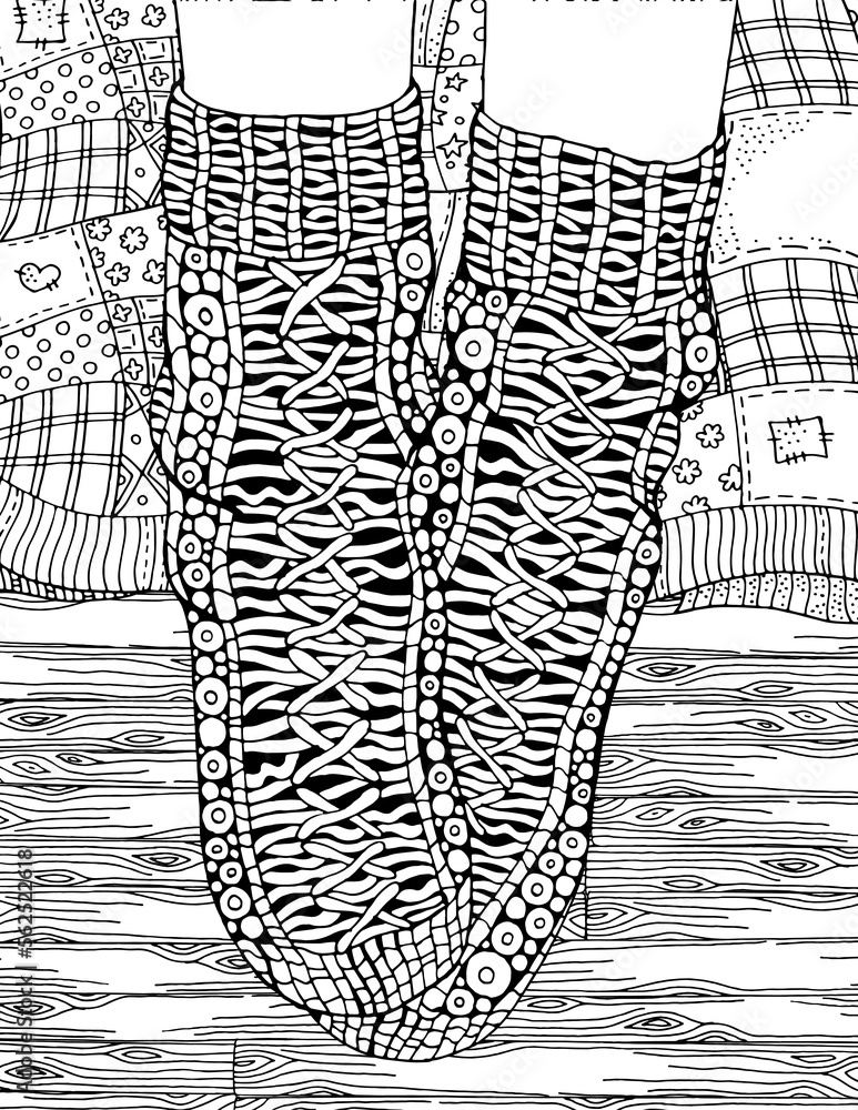 Wool socks on a white background. Zentangle style. Adult Coloring book ...