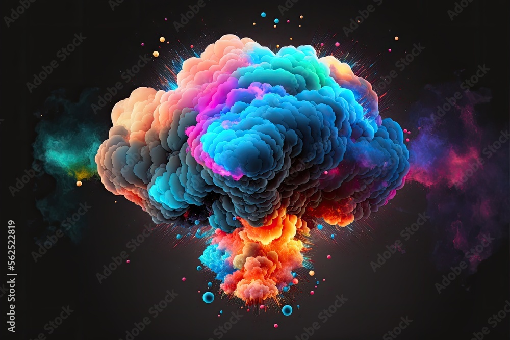 Magic explosion with colored smoke clouds generative ai Stock ...
