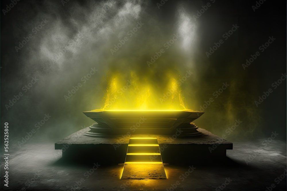 futuristic empty podium stage with Smoke and neon light generative ai ...