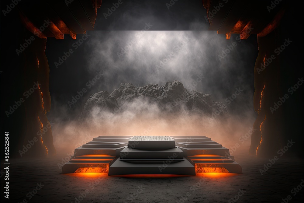 futuristic empty podium stage with Smoke and neon light generative ai ...