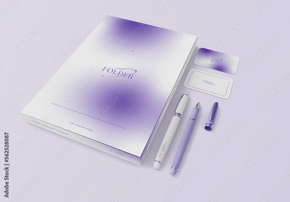 3d Corporate Identity Mockup - Presentation Folder, Pens, Front and ...