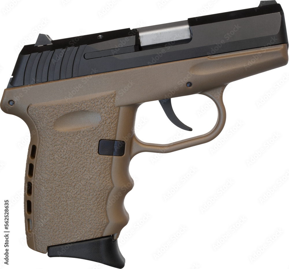 Small semi auto handgun with a beige finish Stock Photo | Adobe Stock