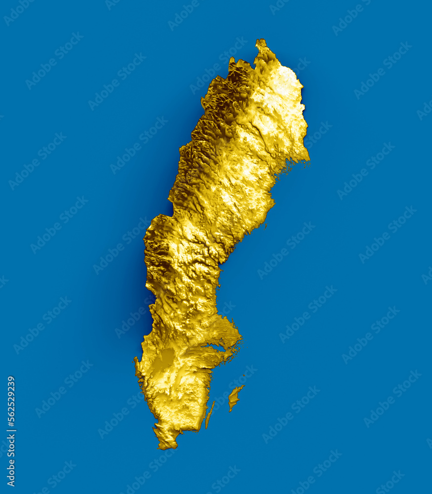 Sweden map with the flag Colors Blue and Yellow Shaded relief map 3d ...