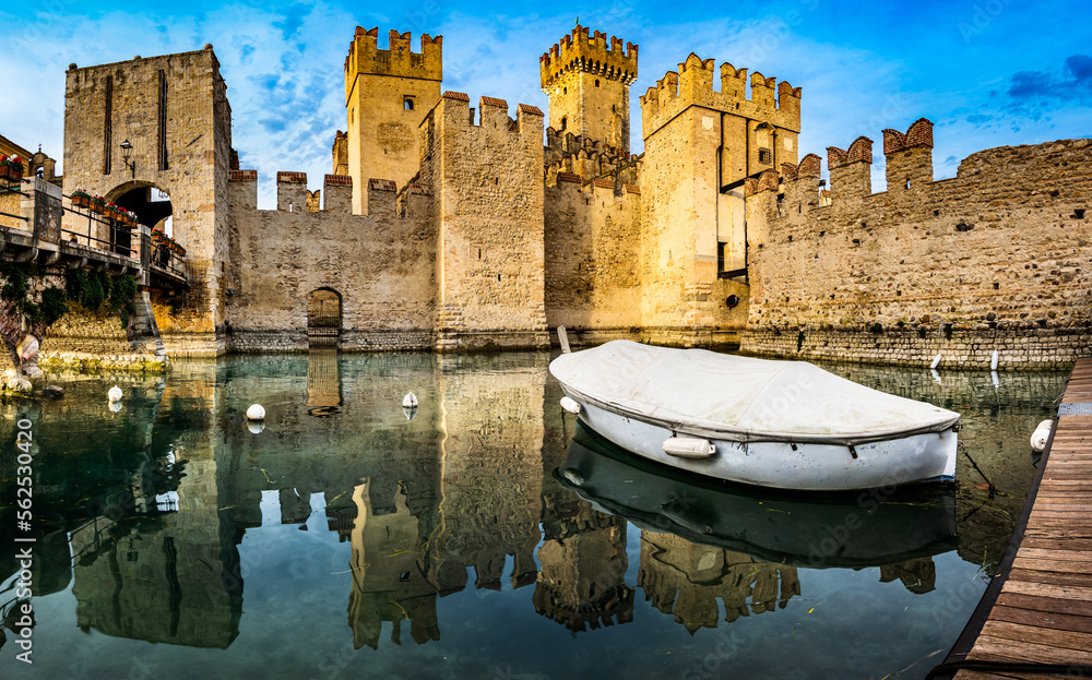 famous fortress of Sirmione - Lago di Garda Stock Photo | Adobe Stock