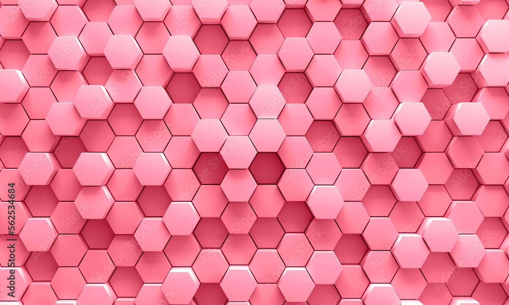 Tasty Pink honeycomb Hexagons, 3d render illustration. 3D Futuristic ...
