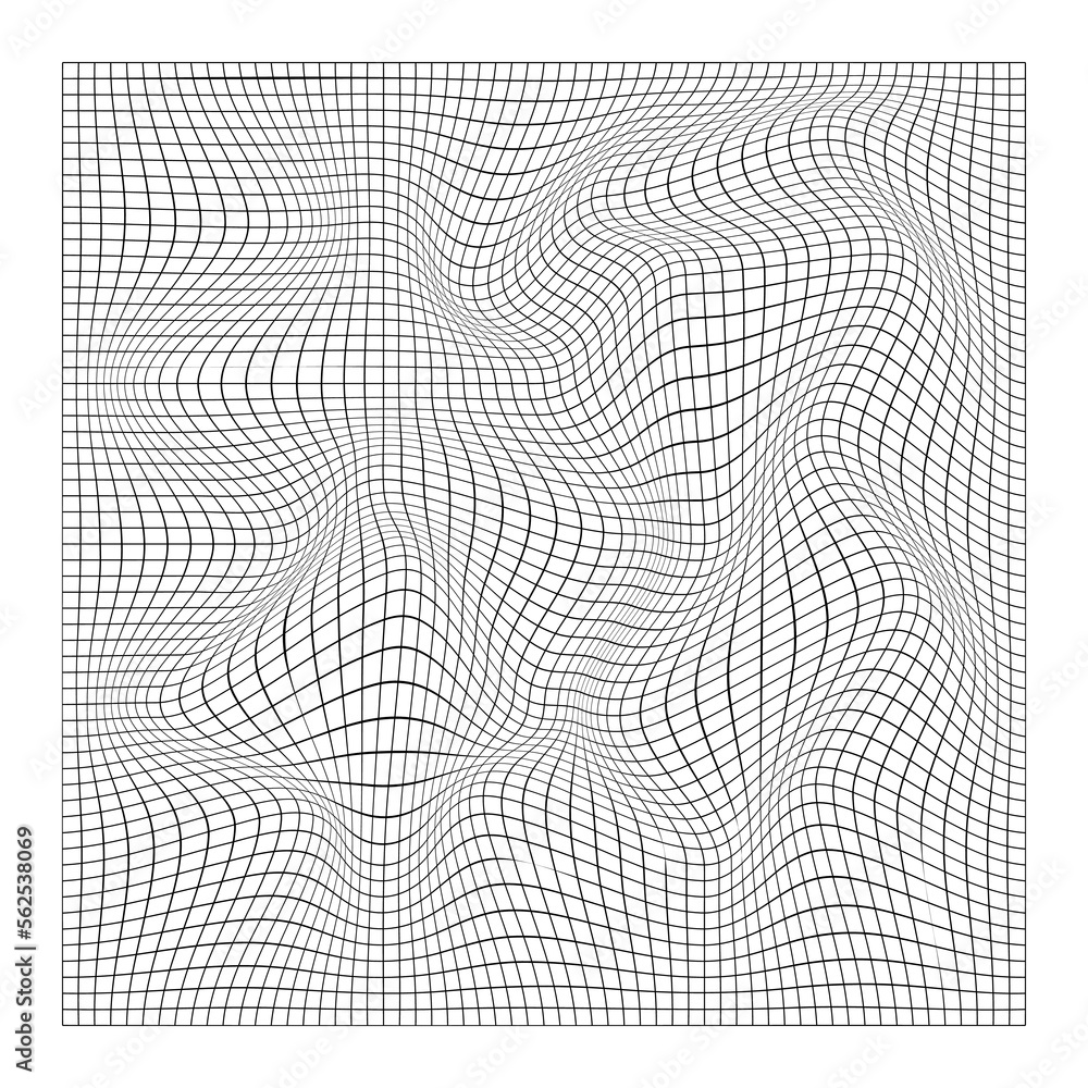 Digital curved grid texture with lines. 3d distorted wave pattern with ...