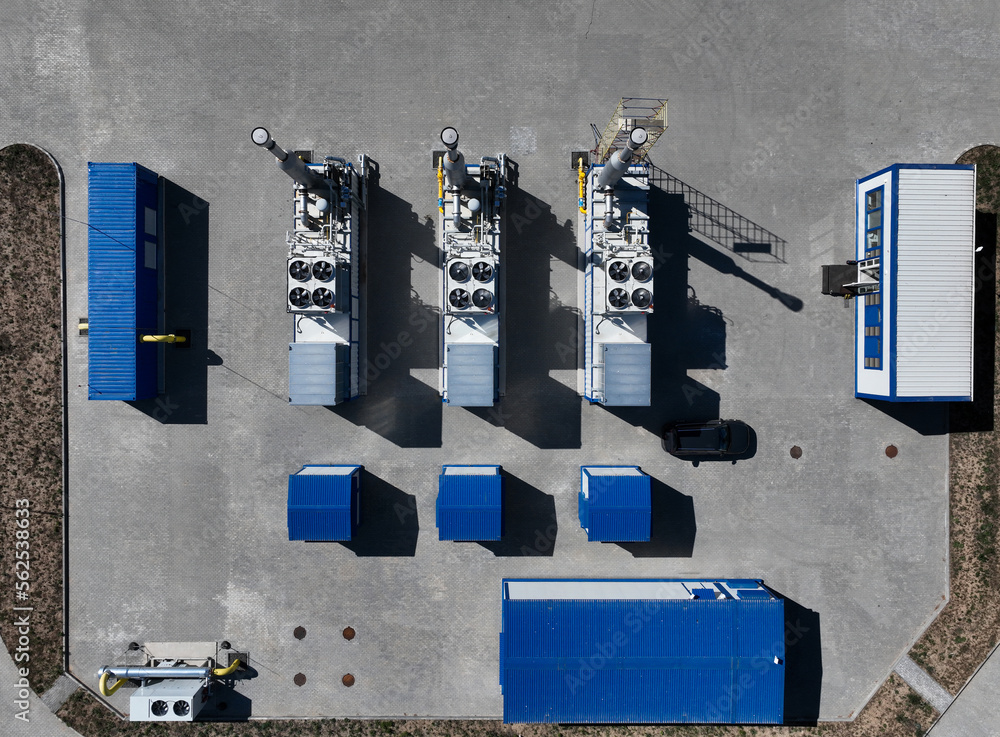 Landfill Gas Power Plant, top view. Landfill gas (LFG) by decomposition ...