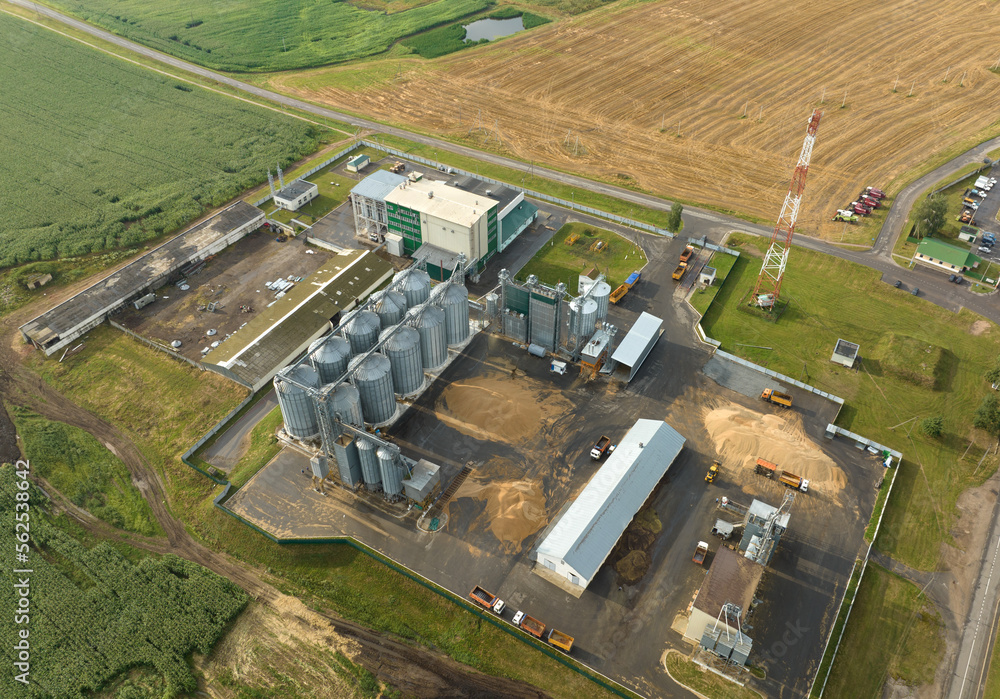Silo storage at farm. Elevator for storage siliage and grain. Feed ...
