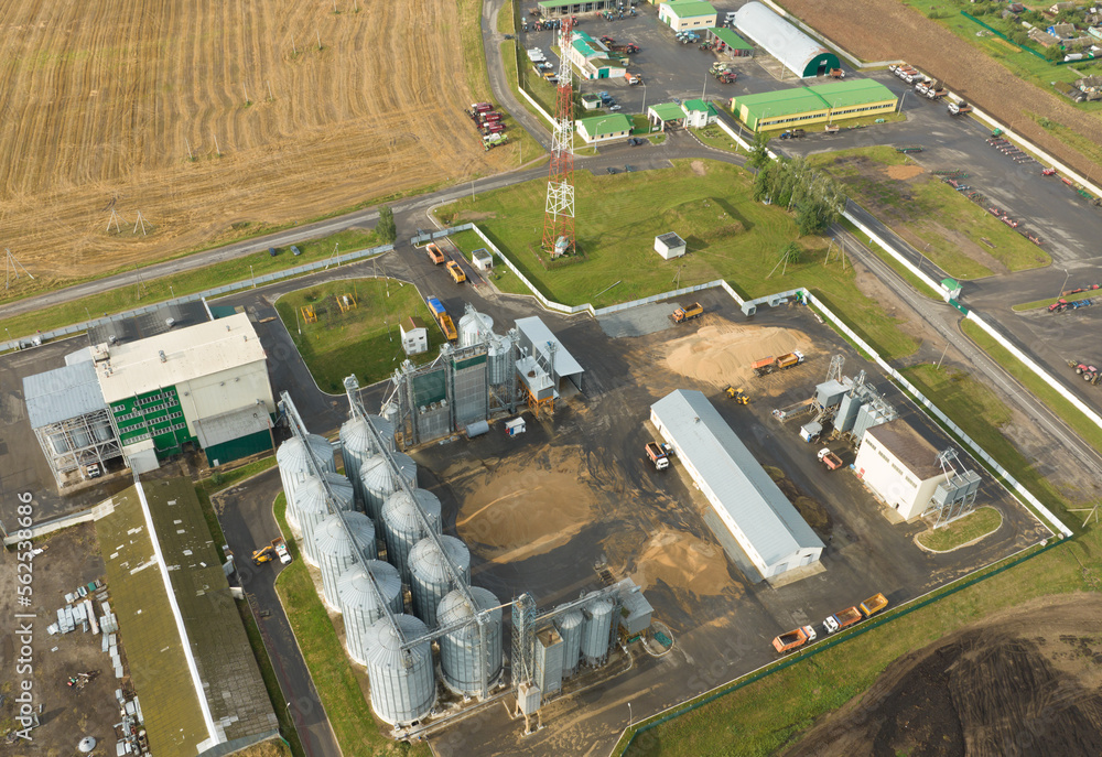 Silo storage at farm. Elevator for storage siliage and grain. Feed ...