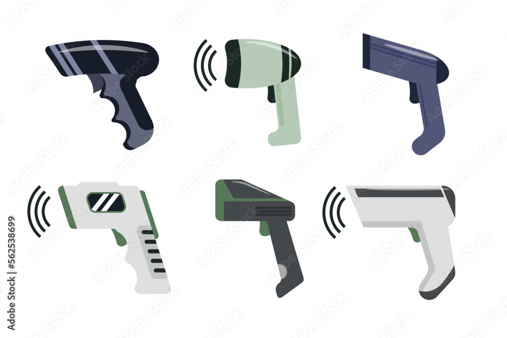 Set of modern scanners in cartoon style. Vector illustration of barcode ...