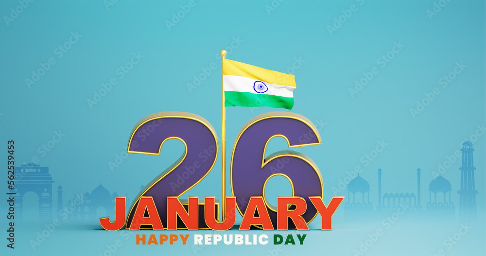 happy republic day of India 26th January celebration with festive flag ...