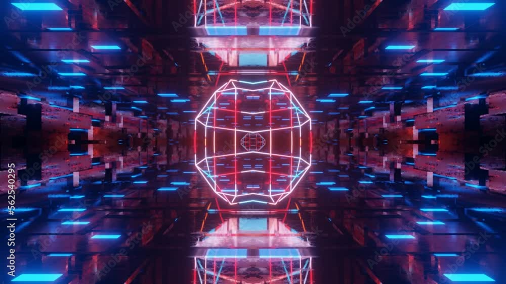 symmetrical 3d object or structure rotates and moves inside glass ...