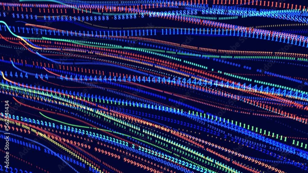 digital waves. Vj loop hologram abstract bg. Symbols form lines, grid, strings. Information ...