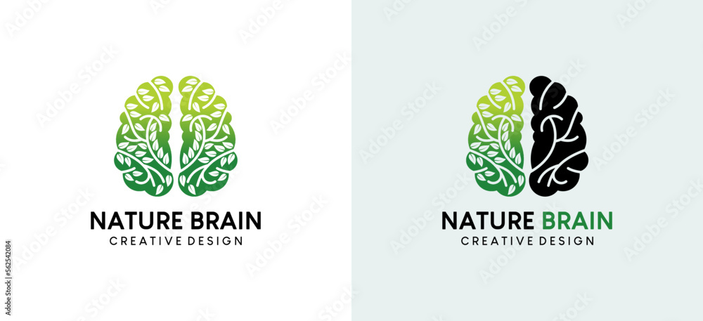 Nature brain logo design, creative abstract leaf and brain logo vector ...