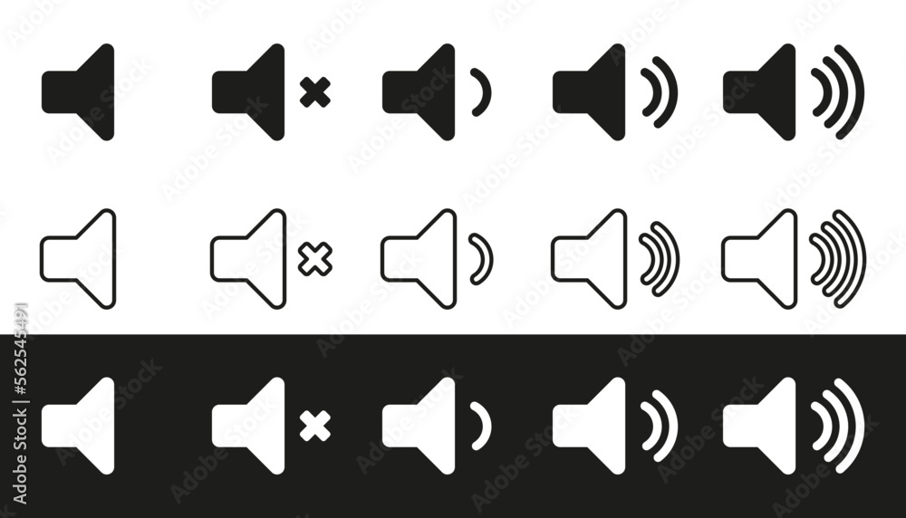 Sound Volume icon collection. Set of audio icons with different signal ...