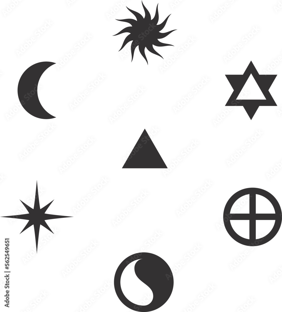 Esoteric signs. Magic sacred solar lunar symbols Stock Vector | Adobe Stock