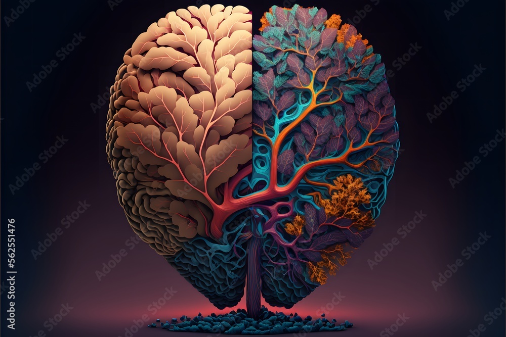 Human brain. Graphic Illustration of human brain. Colorful. Vibrant ...