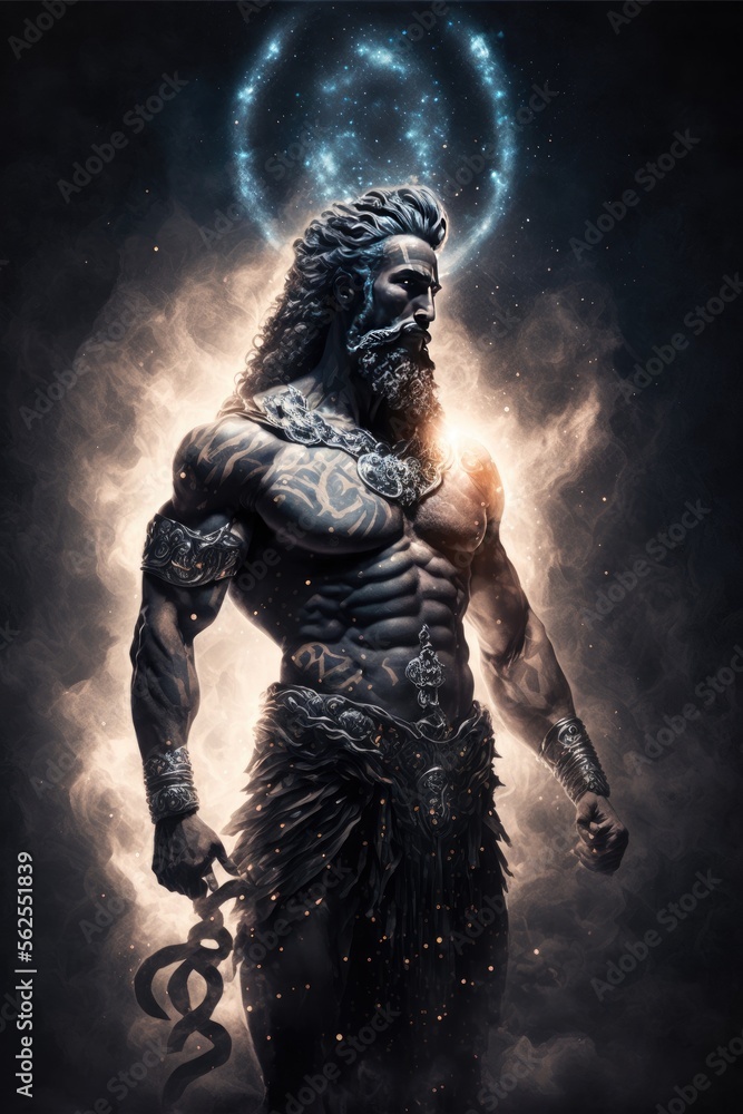 The Primordial darkness embodying a greek god. galaxy with solar system ...