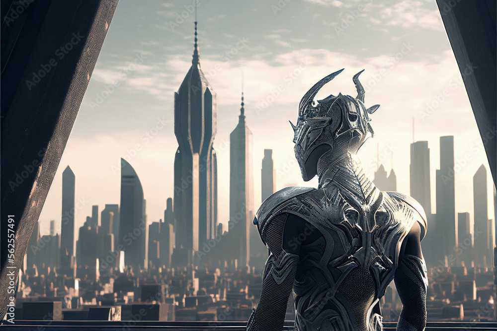 Alien ruler looking over an alien city created using generative ai ...