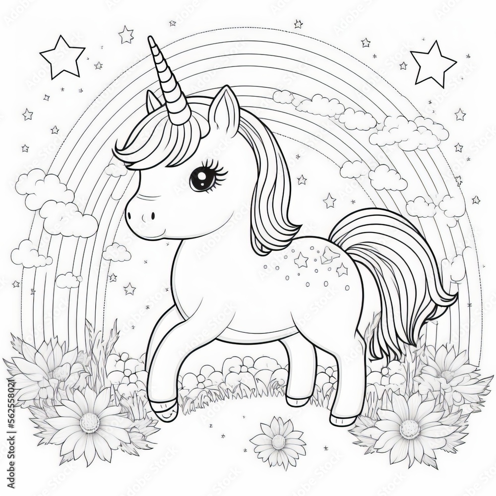 Flying unicorn coloring page for kids Stock Illustration | Adobe Stock