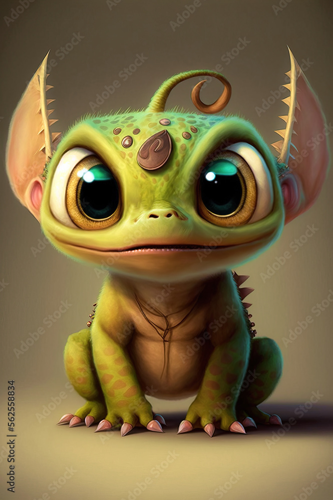 Cute Baby Creature with Spiked Ears and Curly Tail, generative AI Stock ...