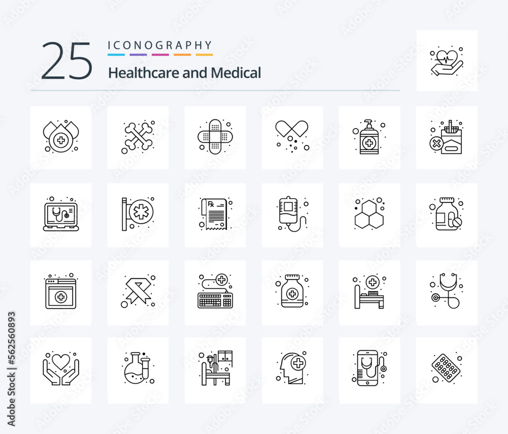 Medical 25 Line icon pack including forbidden. wash. injury. soap. open ...