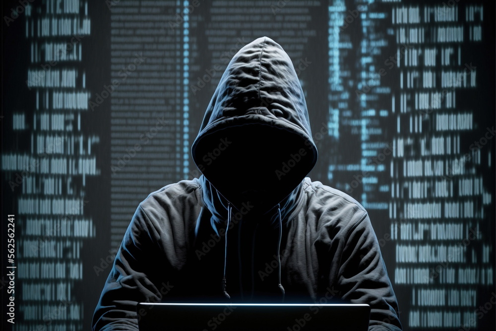 Hacker In Front Computer With Laptop Stealing Information Hacking The