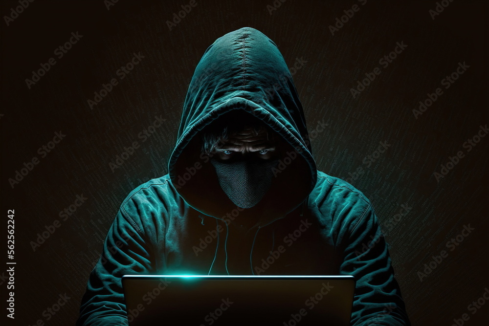 hacker in front computer with laptop, stealing information, Hacking the ...