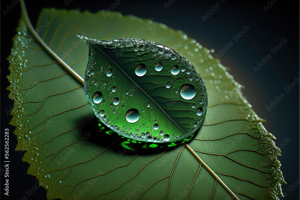 Water on leave background, Green leaf nature, droplet, Made by AI ...