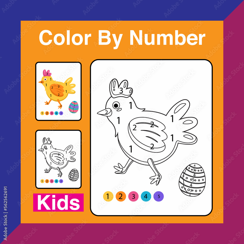 color by number hen with egg for kids, Vector illustration coloring by ...