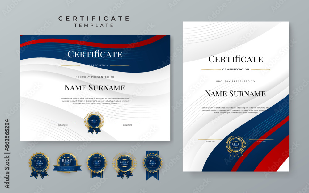 Blue and red gradient modern certificate template with white space for ...
