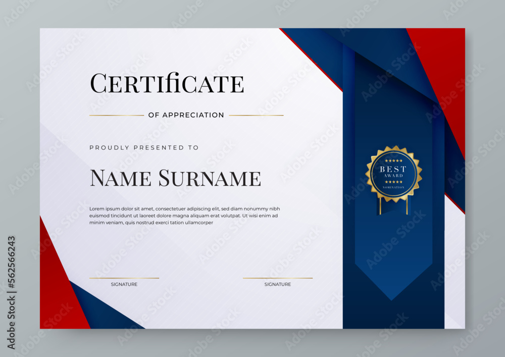 Modern Red And Blue Gradient Elegant Certificate Template Design For