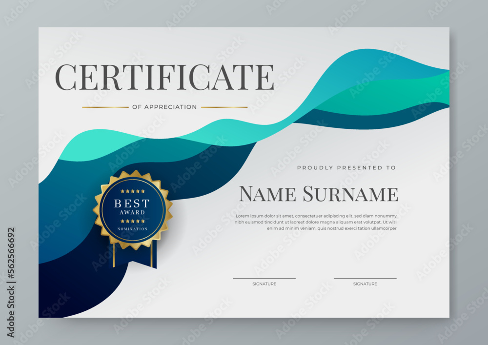 Modern premium award blue certificate design template in landscape ...