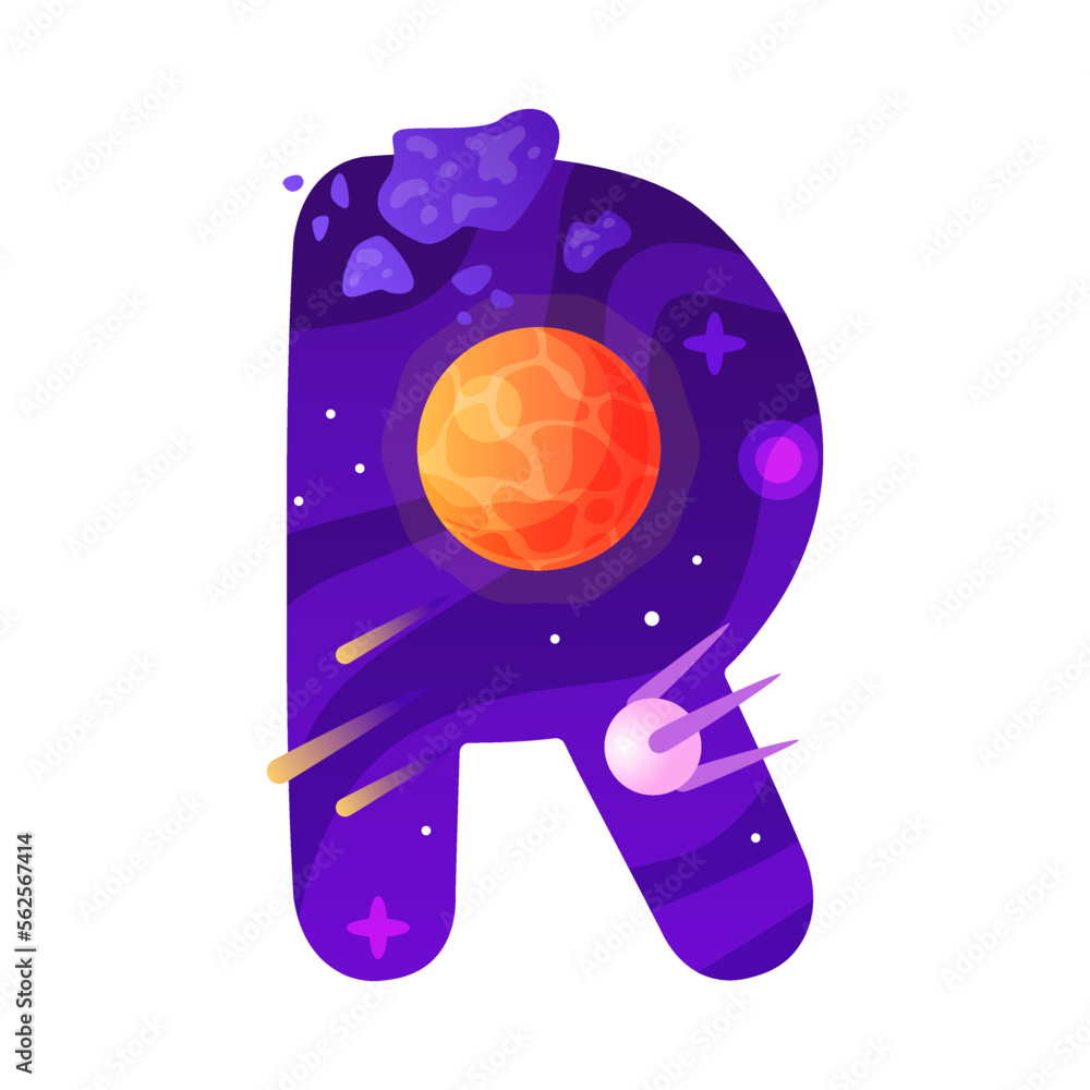 Space Letter R as Font and Alphabet Capital Bold Figure with Satellite ...