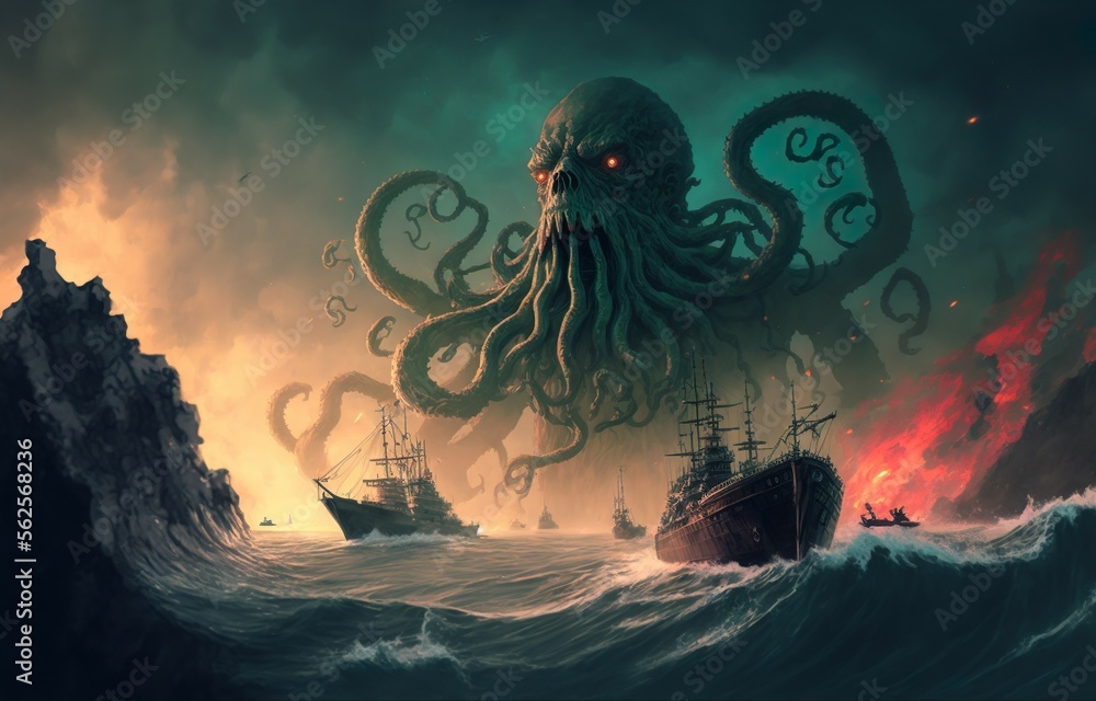 Digital Painting of A Dark Fantasy Scene of Cthulhu the Giant Sea ...