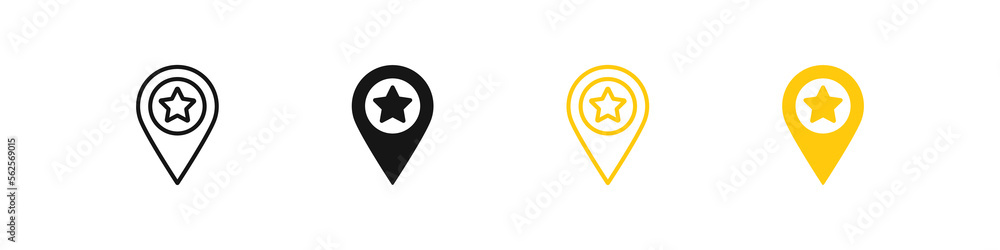 Star pin icon. Favorite place symbol. Location geo point signs ...