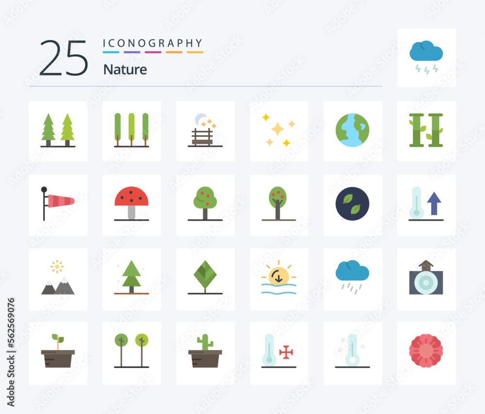 Nature 25 Flat Color icon pack including bamboo. globe. night seat ...