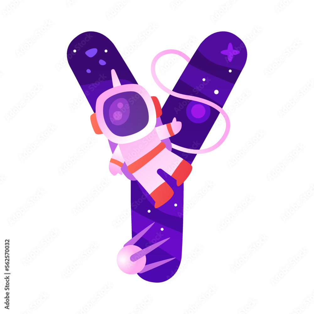 Space Letter Y as Font and Alphabet Capital Bold Figure with Astronaut ...