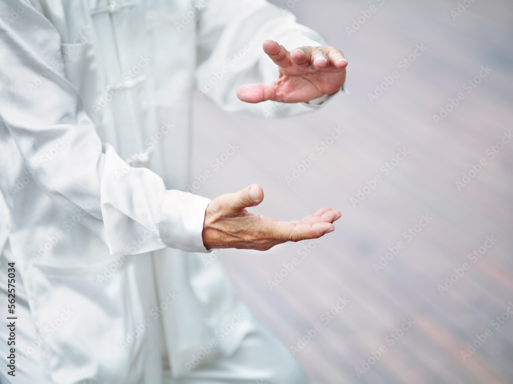 A Tai Chi master practicing Tai Chi on the deck of The Peninsula Hotel ...