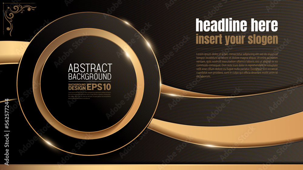 vintage circle curve wave line luxury gold black background, overlap ...
