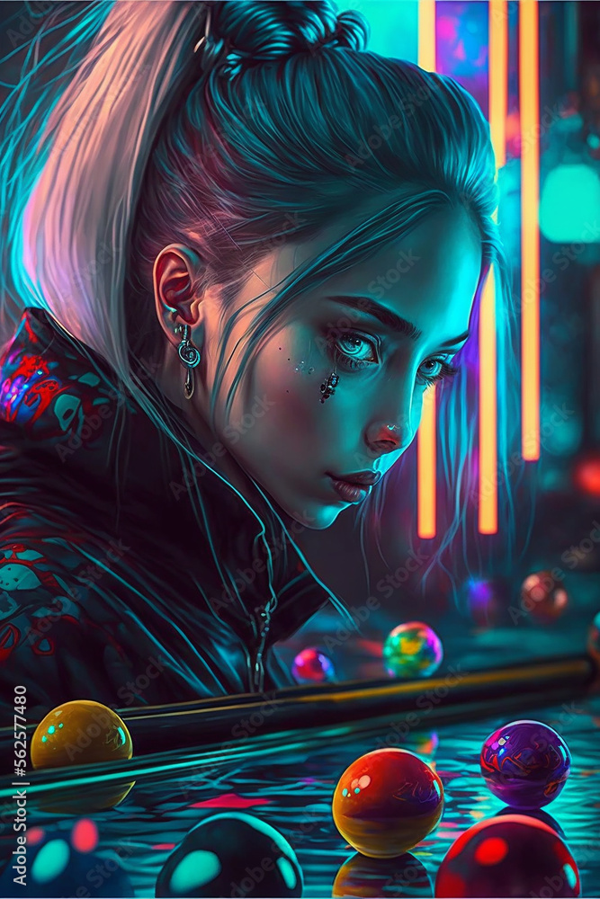 Cyberpunk Girl Playing Pool, digital painting made with Generative AI ...