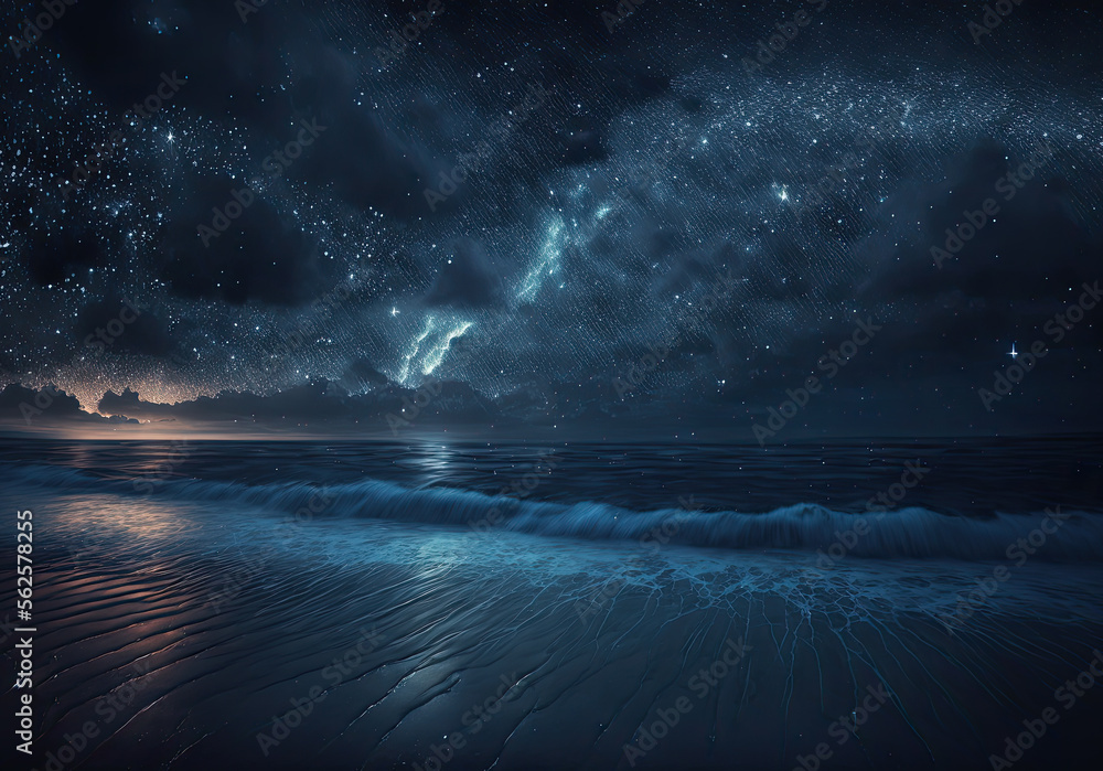 ocean in the night with beautiful stars created with Generative AI ...
