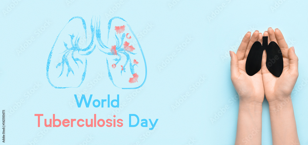 Banner for World Tuberculosis Day with hands holding black paper lungs ...