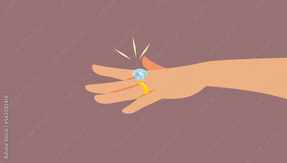 Woman Showing off Her Big Diamond Ring Vector Cartoon Illustration ...