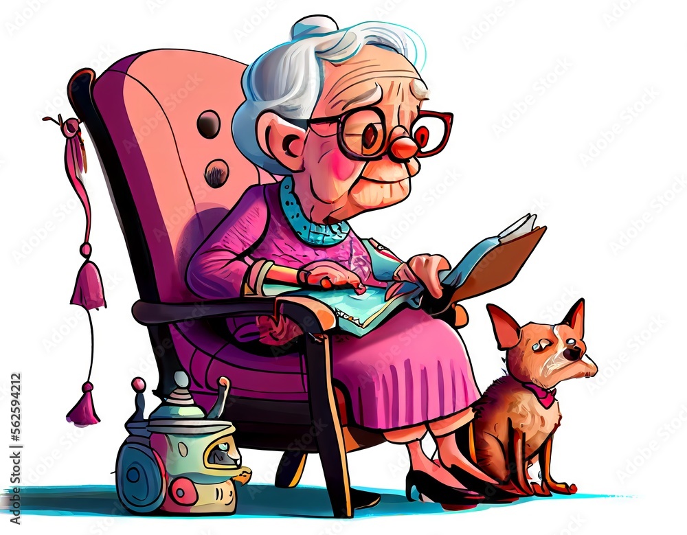 Illustration of Cartoon Illustration of an old lady sitting in a chair ...